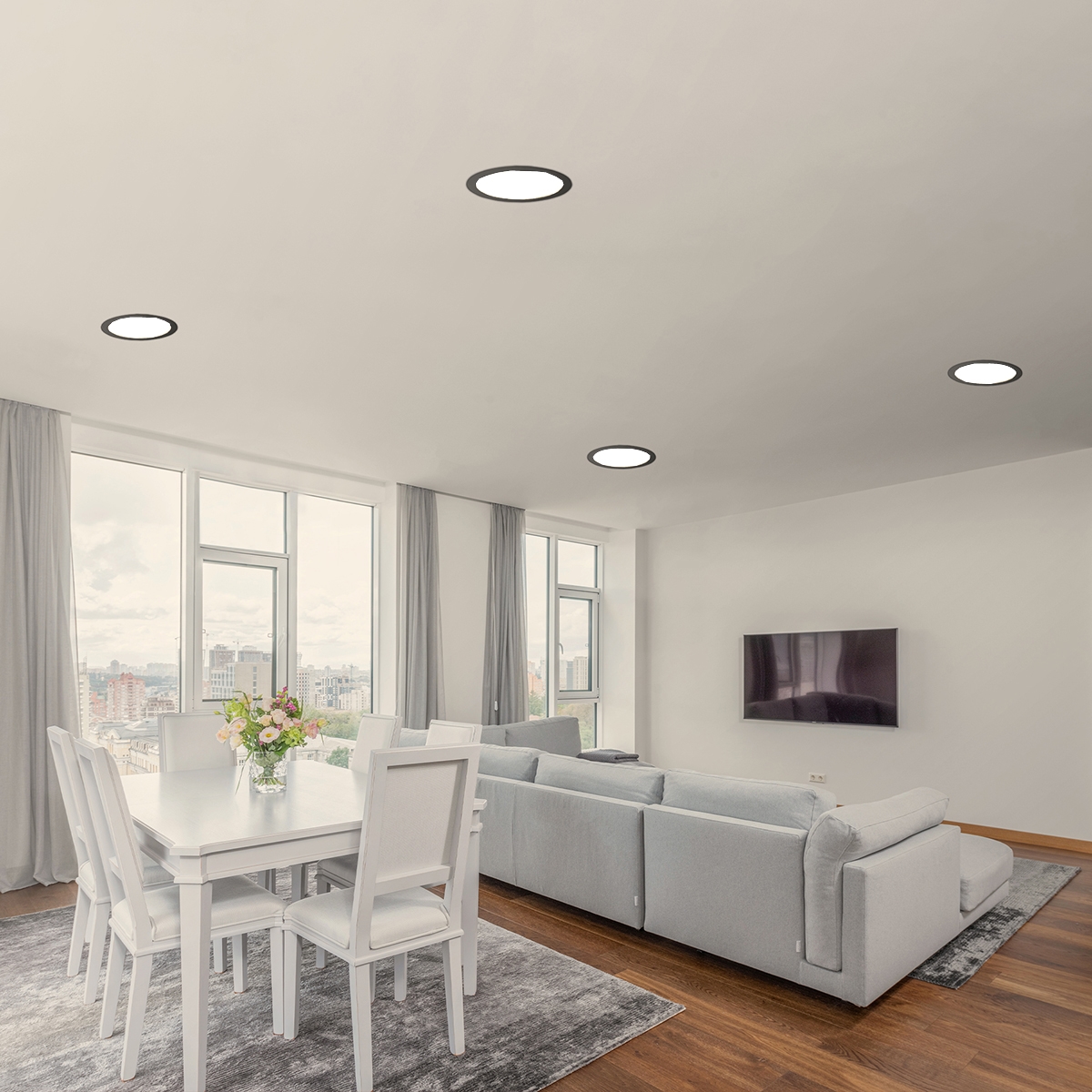 Kit 4 Plafons LED Embutir Preto Redondo 24W | Yamamura